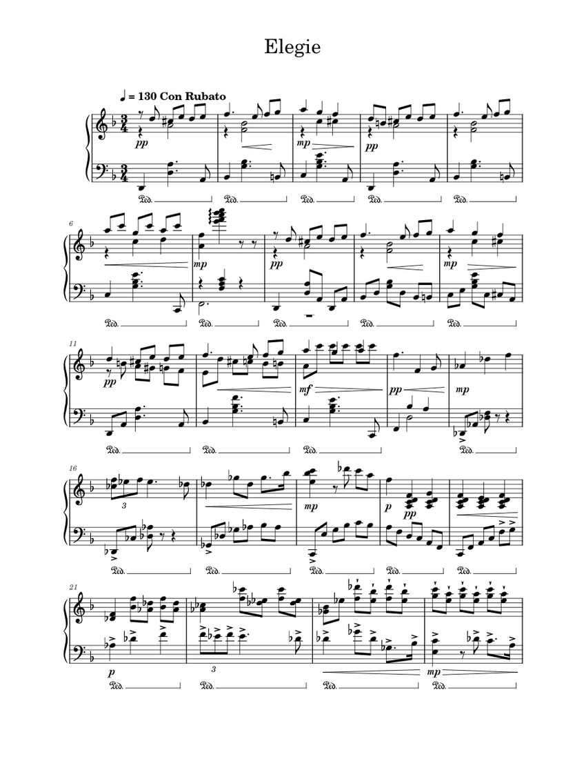 Elegie Sheet Music for Piano (Solo) | MuseScore.com