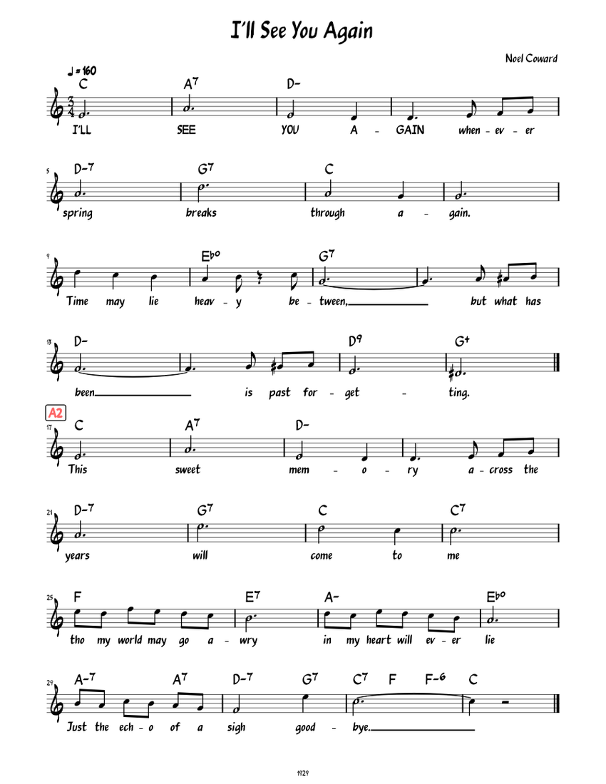 I'll See You Again (Lead sheet with lyrics ) Sheet Music for Piano ...