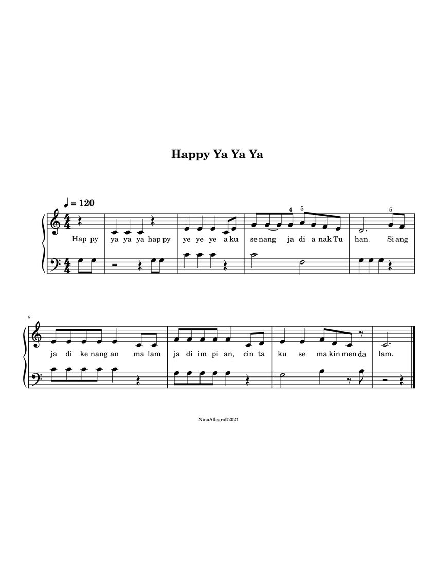 Happy Ya Ya Ya Sheet Music for Piano (Solo) easy | MuseScore.com