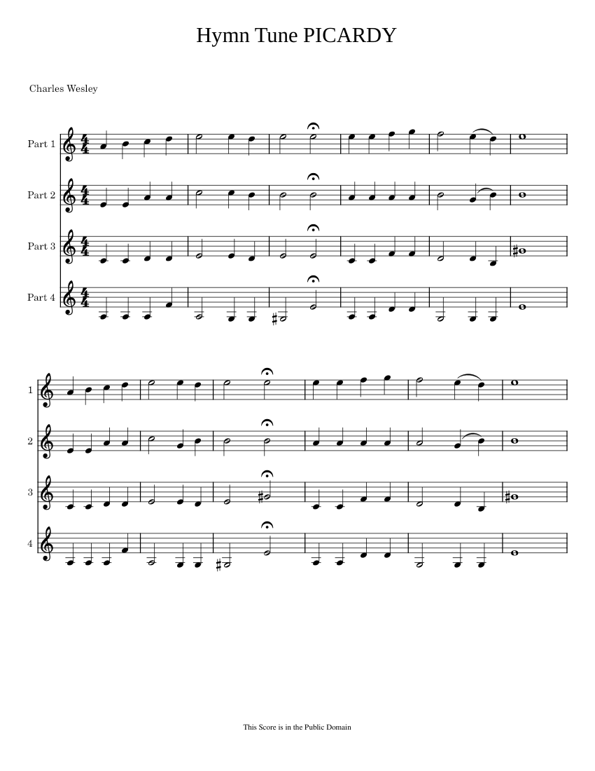 Hymn Tune PICADRY Sheet Music for Baritone horn (Brass Quartet ...