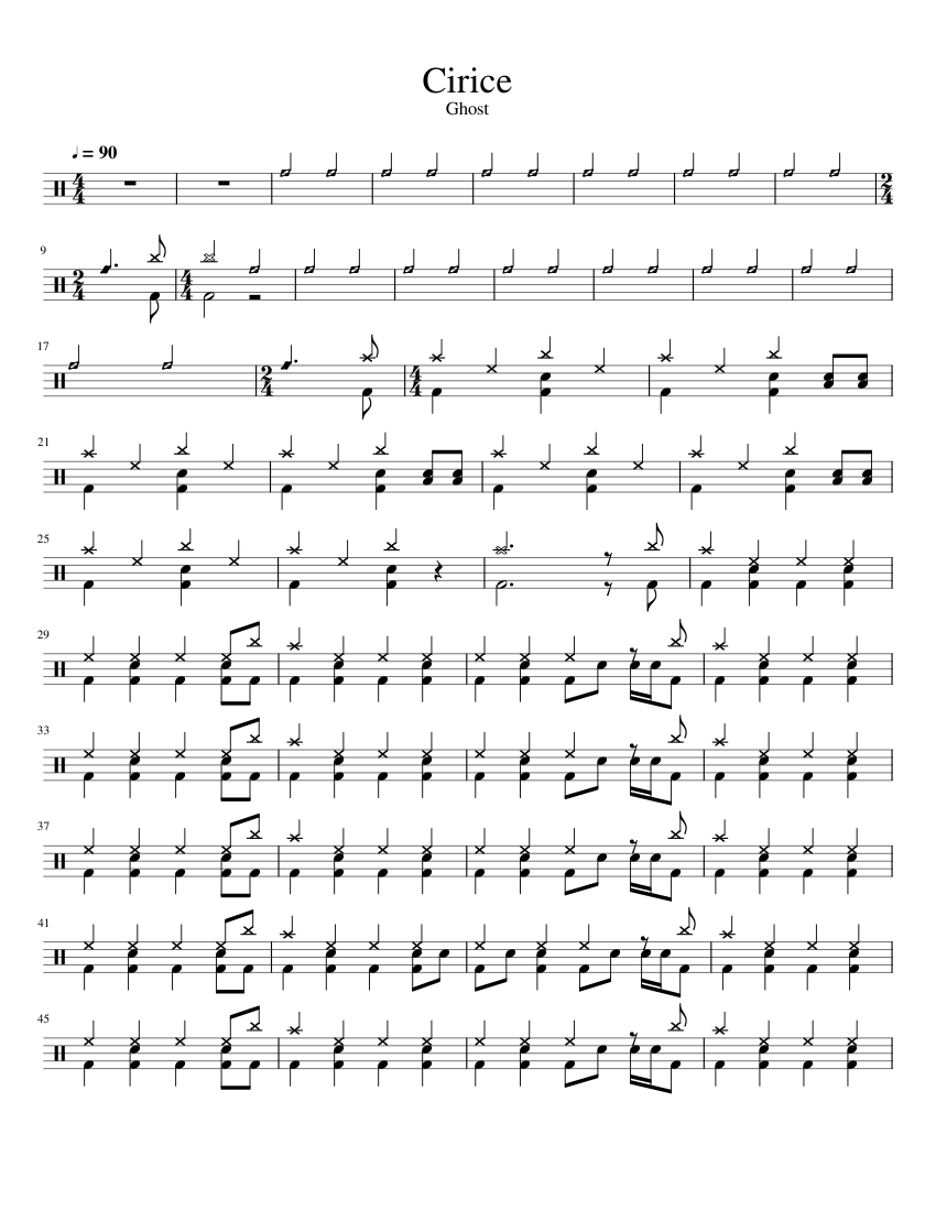 Cirice By Ghost (Drum Chart) Sheet Music for Drum group (Solo ...