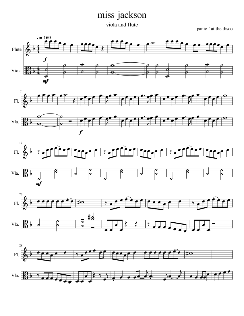 miss jackson viola and flute Sheet music for Flute, Viola (Mixed Duet ...