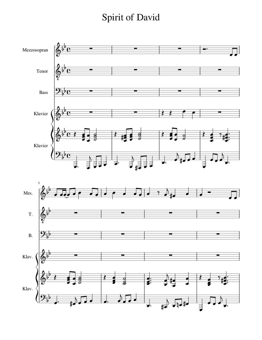 Spirit of David Sheet music for Piano, Tenor, Bass voice, Mezzo soprano ...