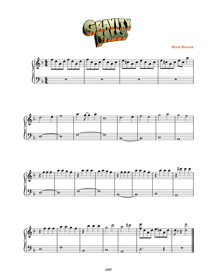 Gravity Falls Theme – Brad Breeck Sheet music for Piano (Solo) Easy | Musescore.com