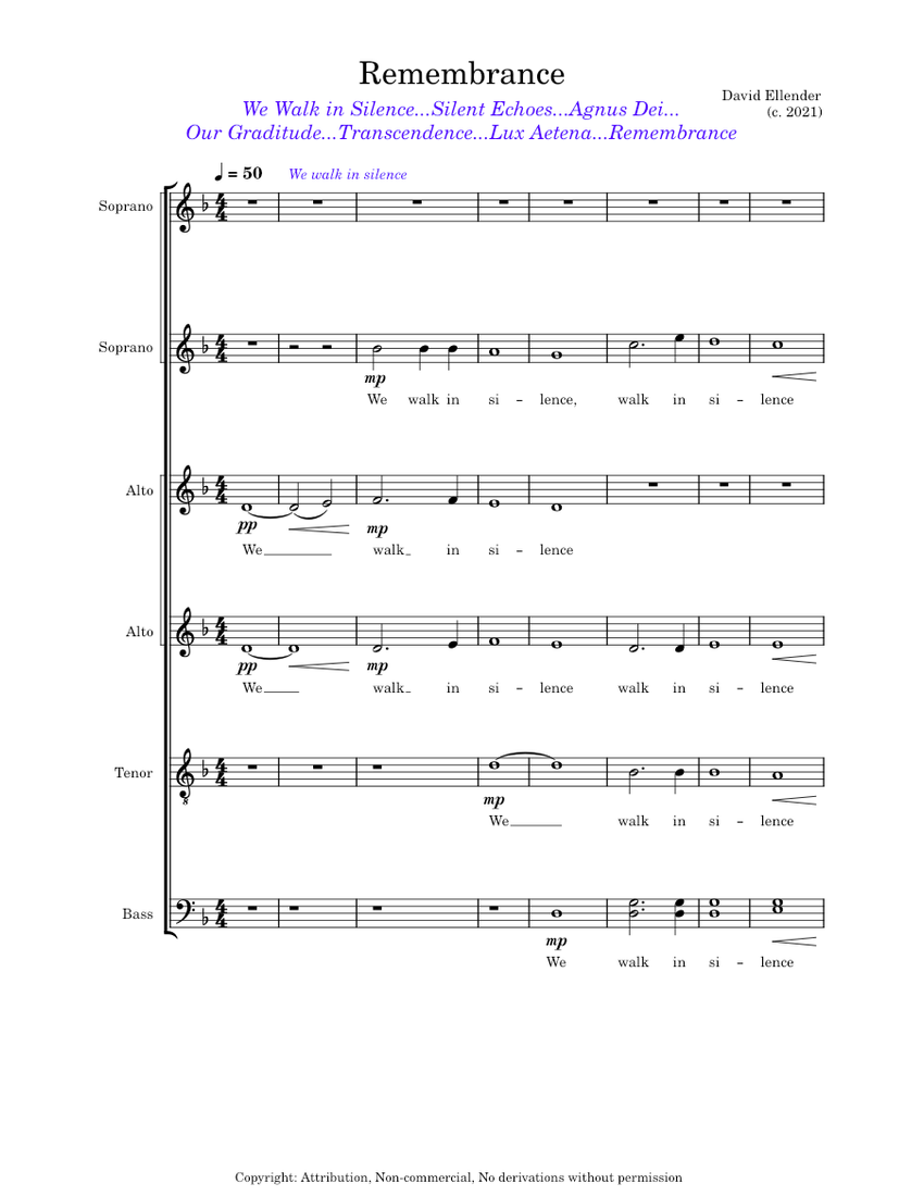 Remembrance - David Ellender Sheet music for Soprano, Alto, Tenor, Bass ...