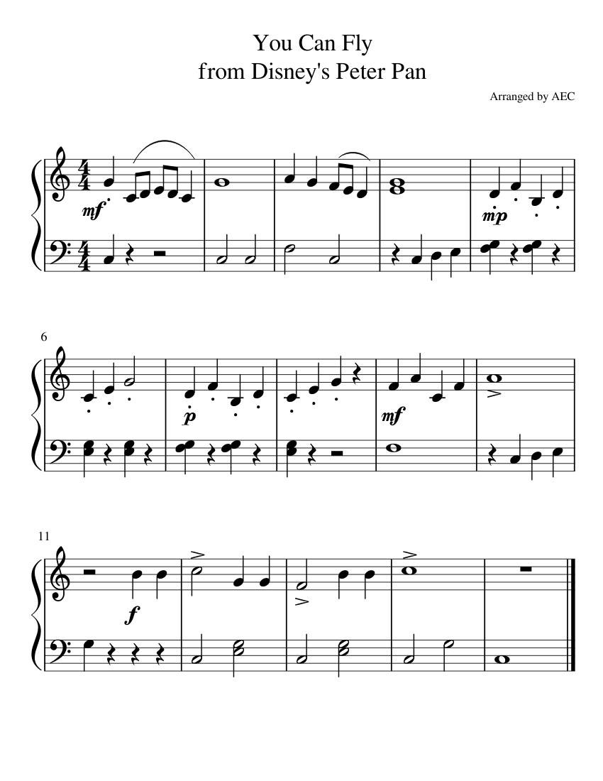 You Can Fly - Peter Pan Sheet Music for Piano (Solo) easy | MuseScore.com