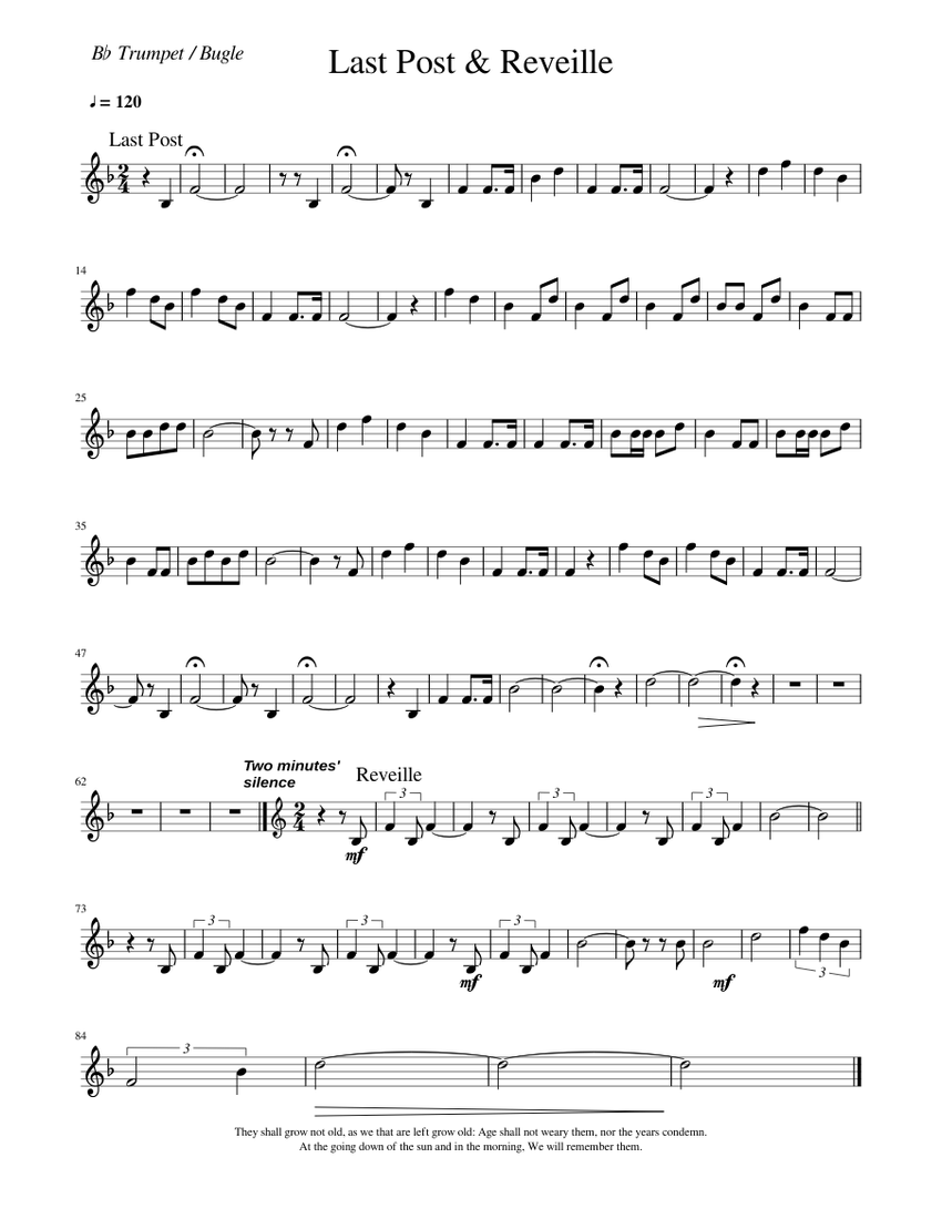 Last Post & Reveille Sheet Music for Trumpet in b-flat (Solo ...