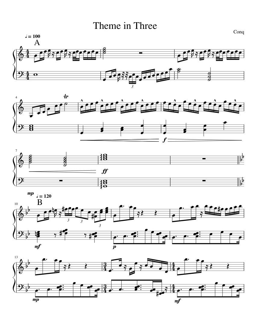Theme in Three Sheet music for Piano (Solo) | Musescore.com