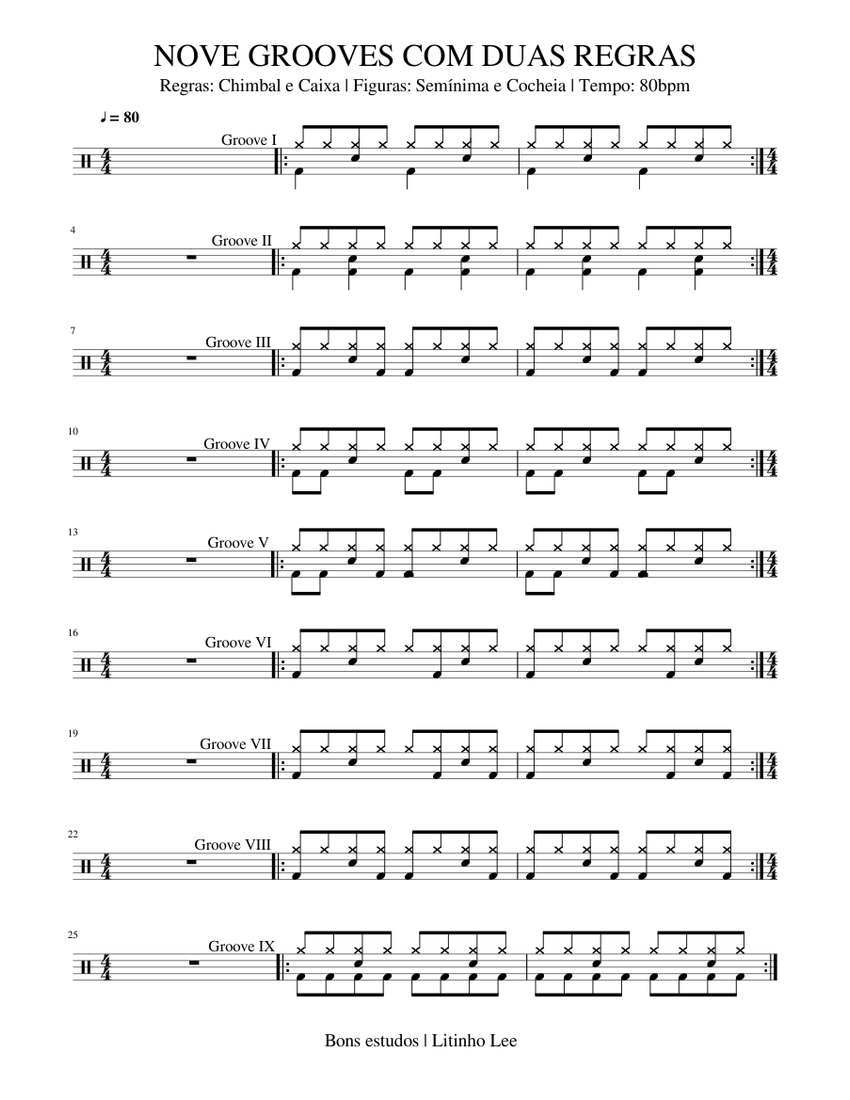 9 Grooves para tocar Pop Rock Sheet Music for Drum group (Rock band ...
