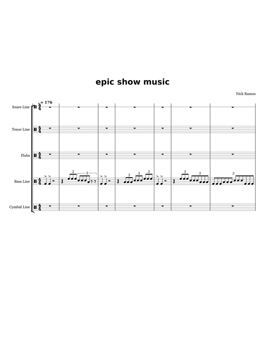epic show music Sheet music for Snare drum, Crash, Tenor drum, Bass ...