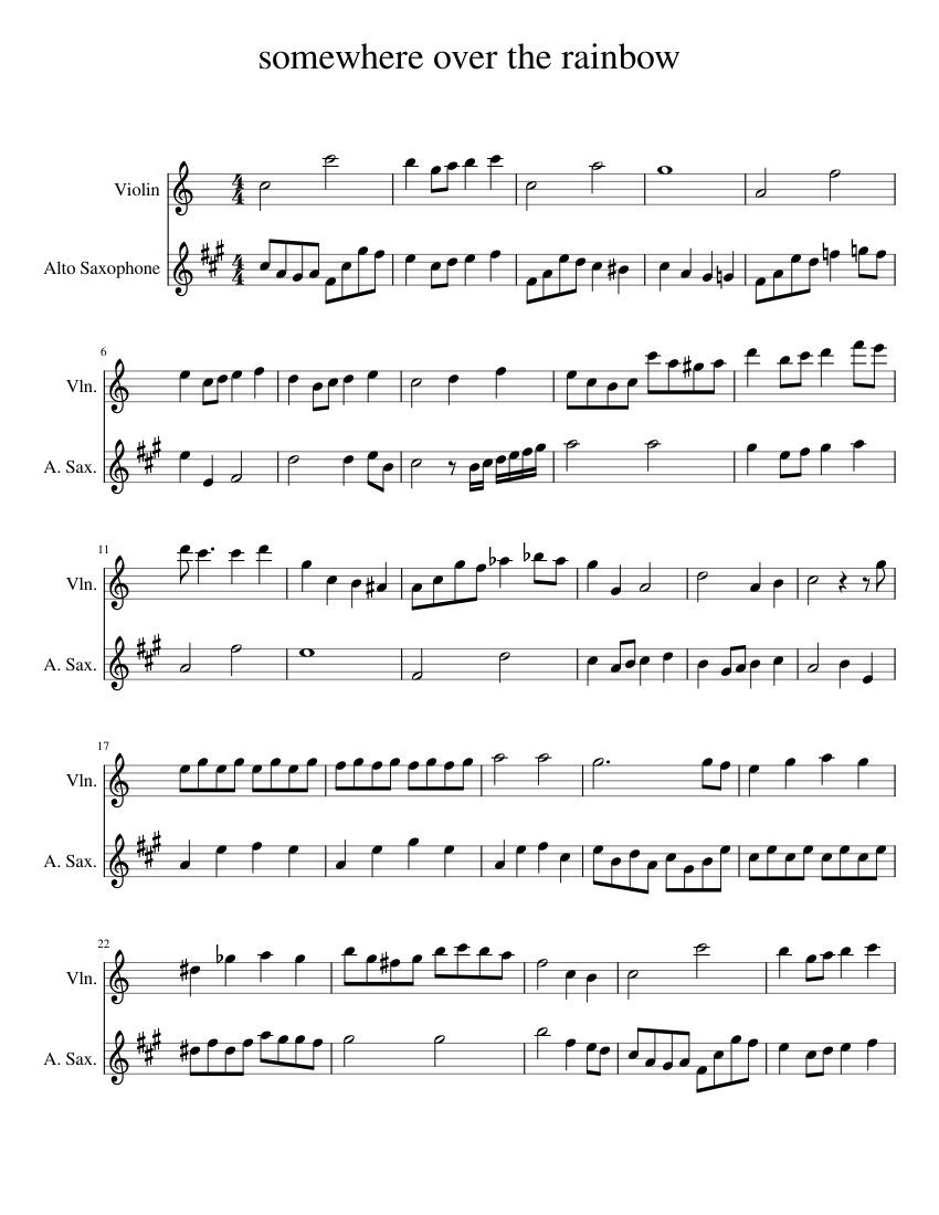 Somewhere Over the Rainbow (alto sax-violin) Sheet Music for Saxophone ...