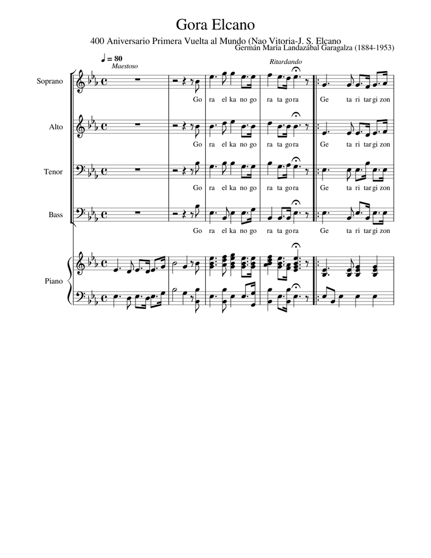 Gora_Elcano Sheet Music for Piano, Soprano, Alto, Tenor & more ...