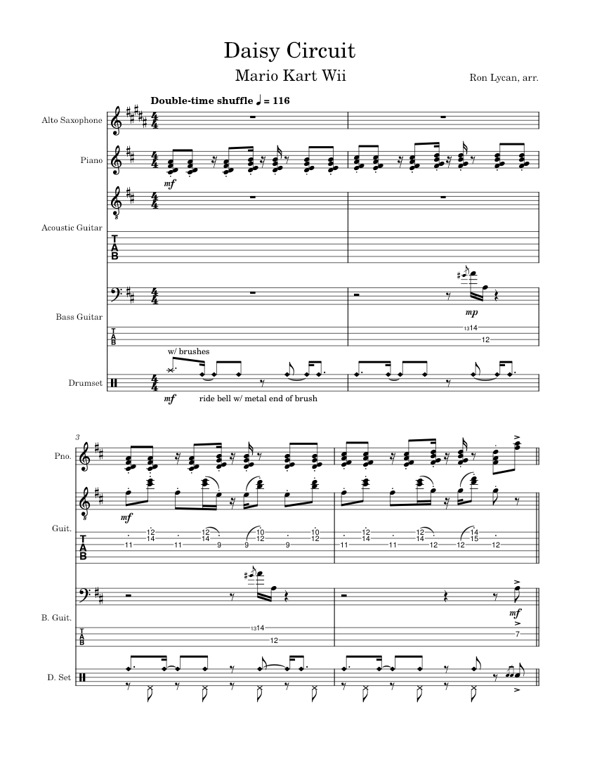 Daisy Circuit - Mario Kart Wii: Jazz Combo Arrangement Sheet music for ...