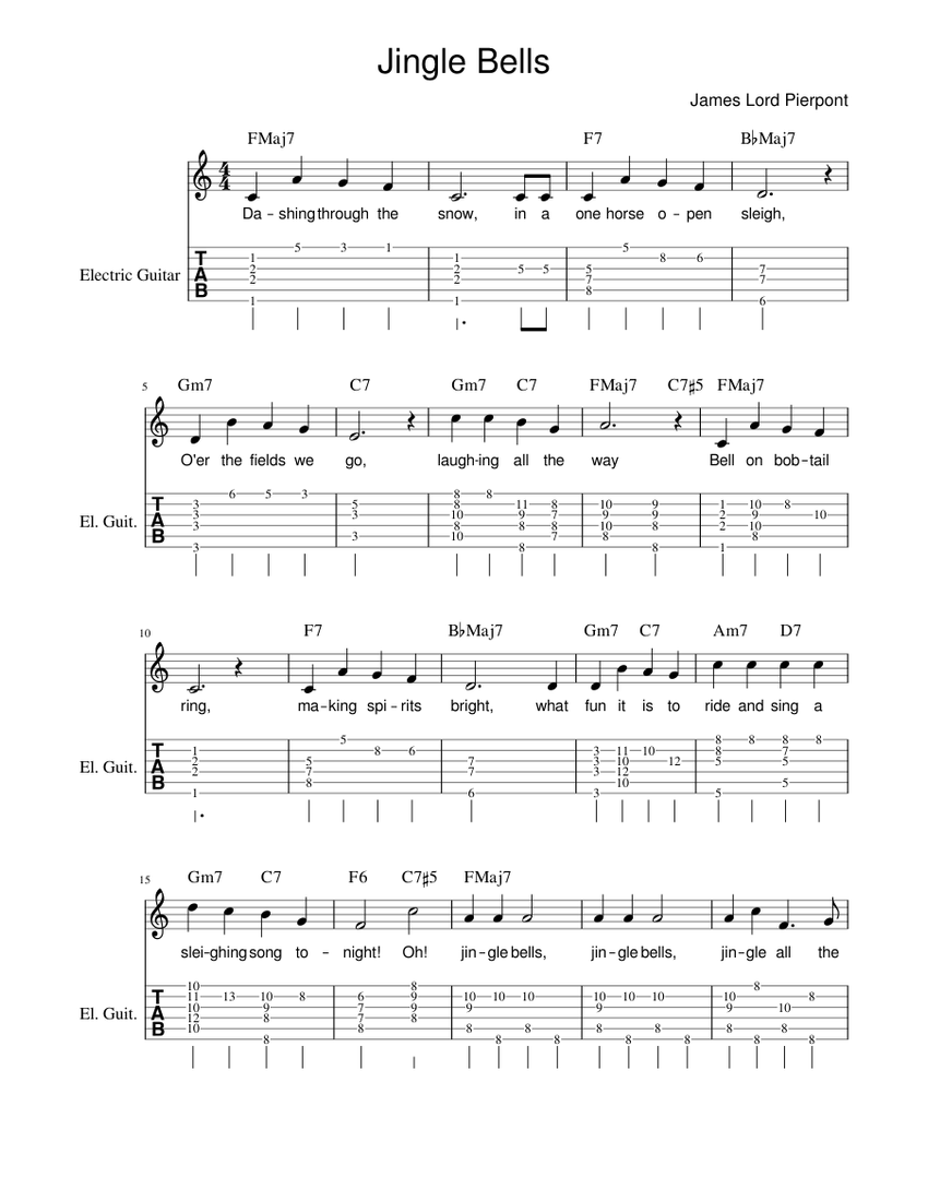 Jingle Bells Sheet music for Vocals, Guitar (Mixed Duet) | Musescore.com