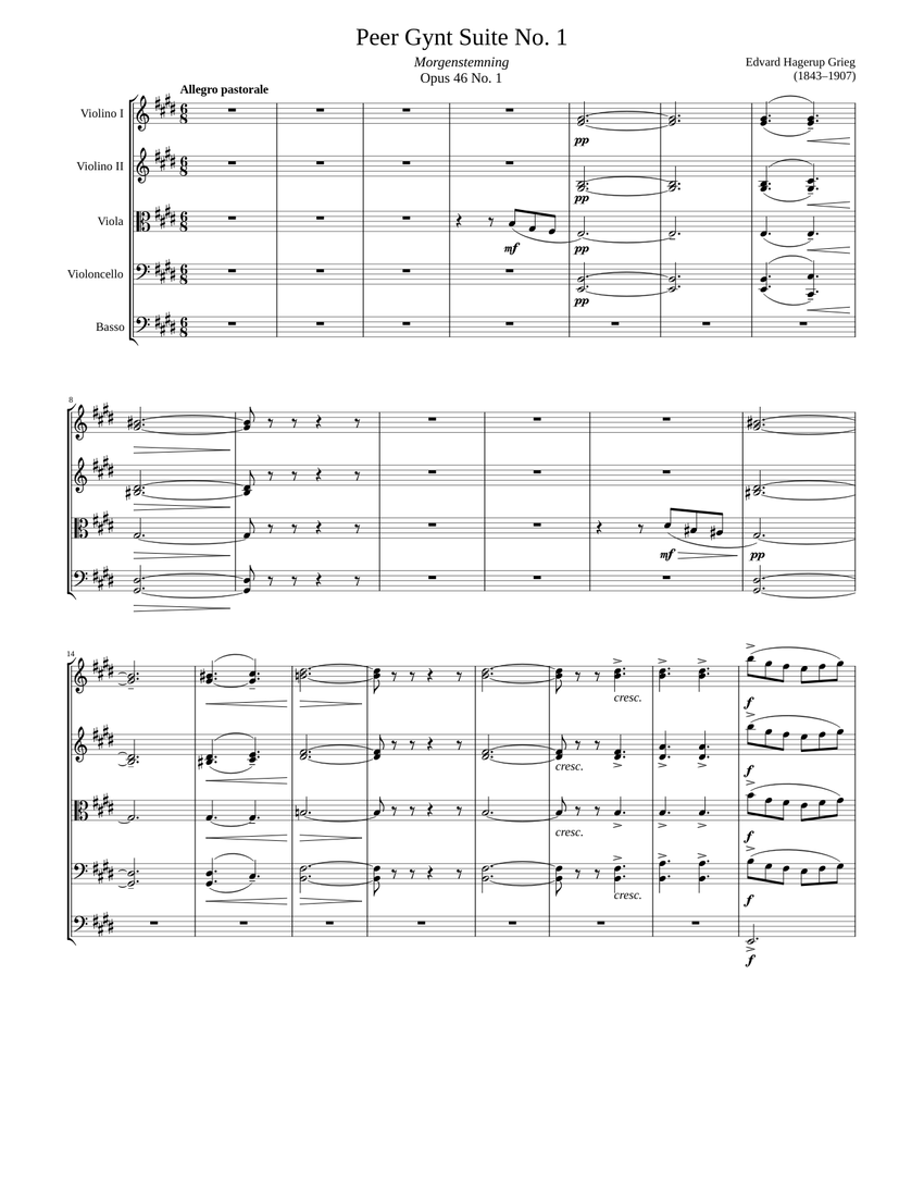 Morning Mood from Peer Gynt Suite No. 1 – Edvard Grieg Peer Gynt 1 Sheet Music for Strings group ...