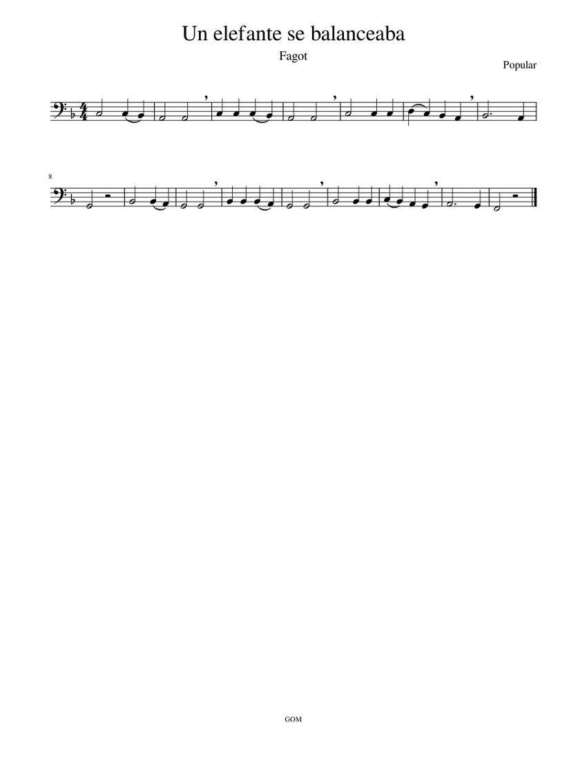 Un elefante se balanceaba - fagot Sheet Music for Bassoon (Solo ...