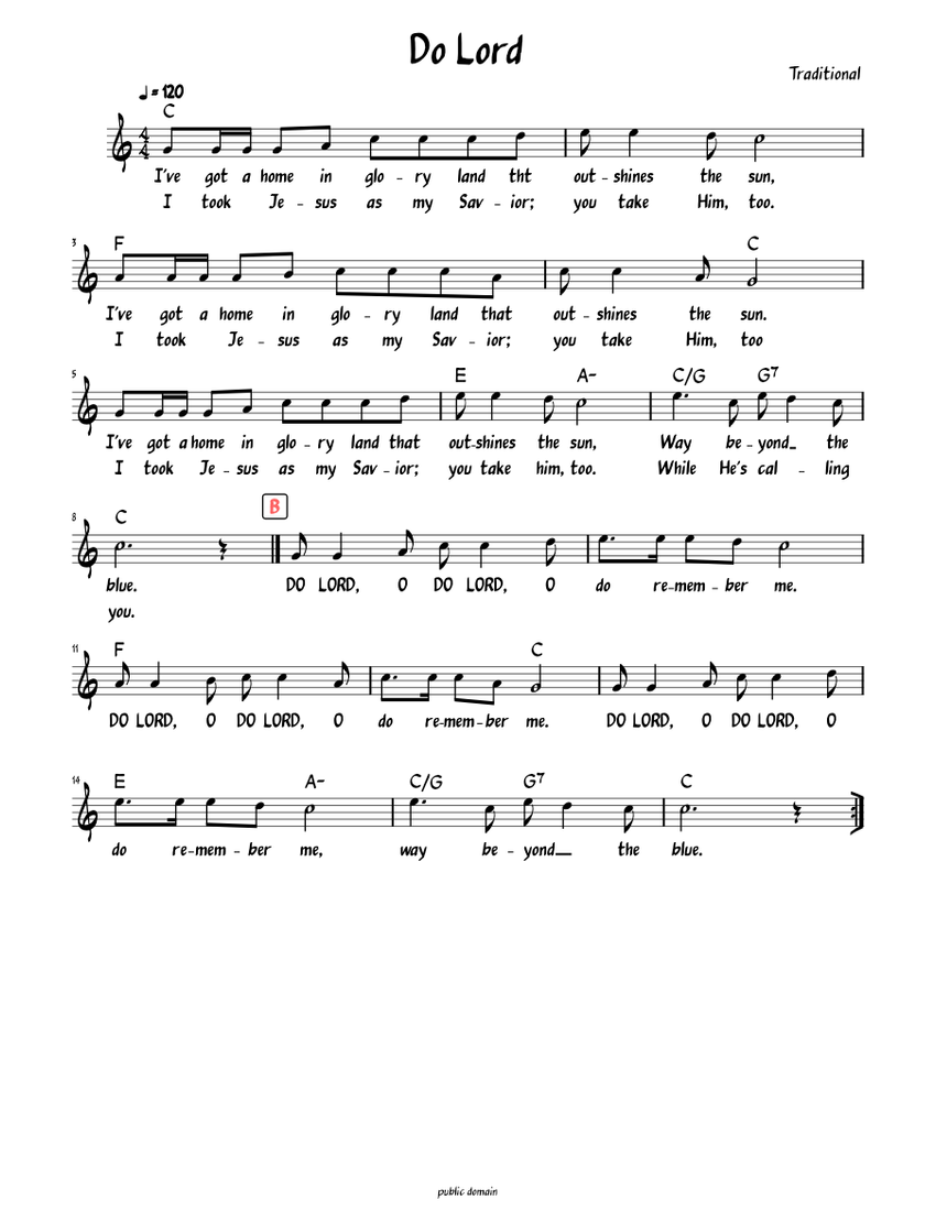 Do Lord (Lead sheet with lyrics ) Sheet music for Piano (Solo ...