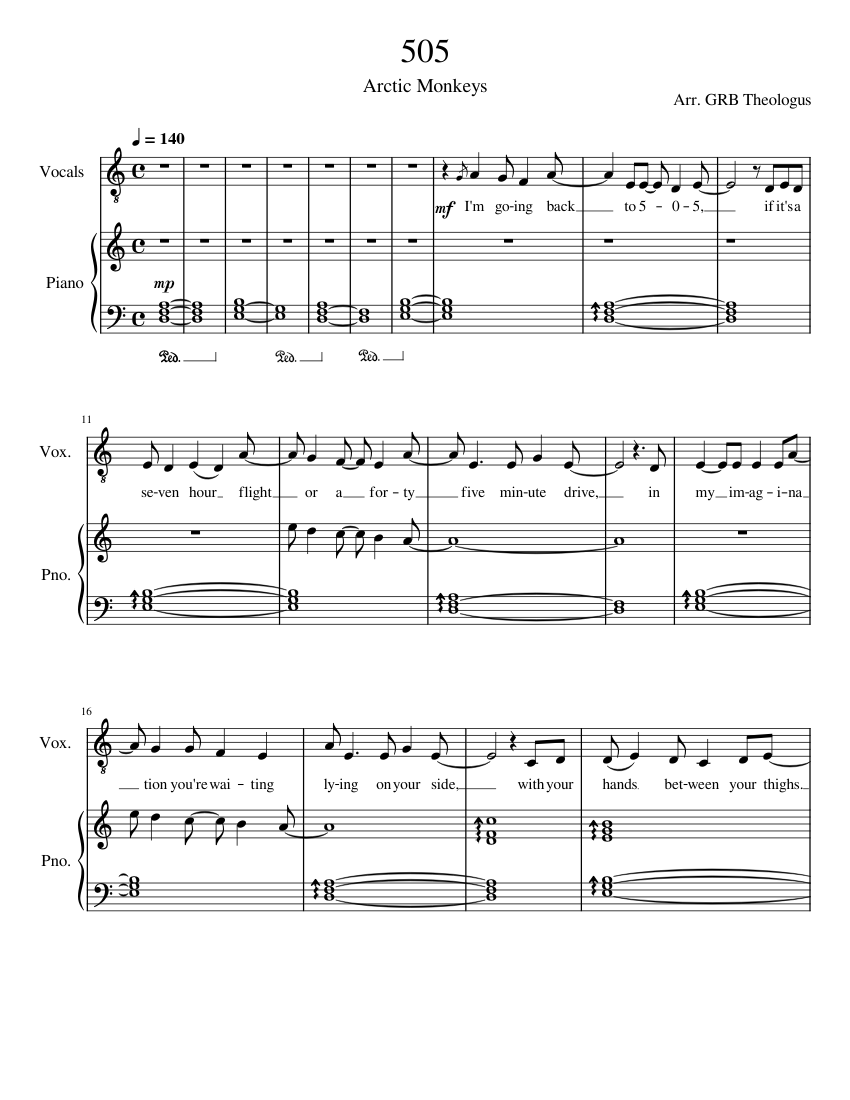 505 – Arctic Monkeys (Updated, Printable in Description) Sheet Music ...