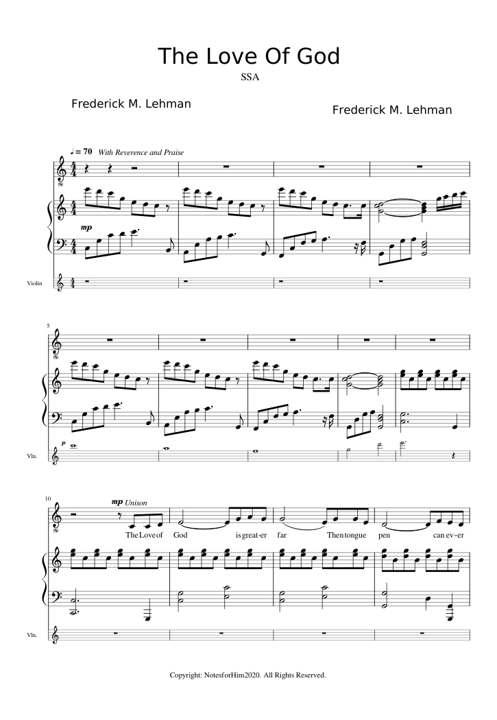 The Love Of God Sheet Music for Piano, Vocals, Violin (Mixed Trio ...