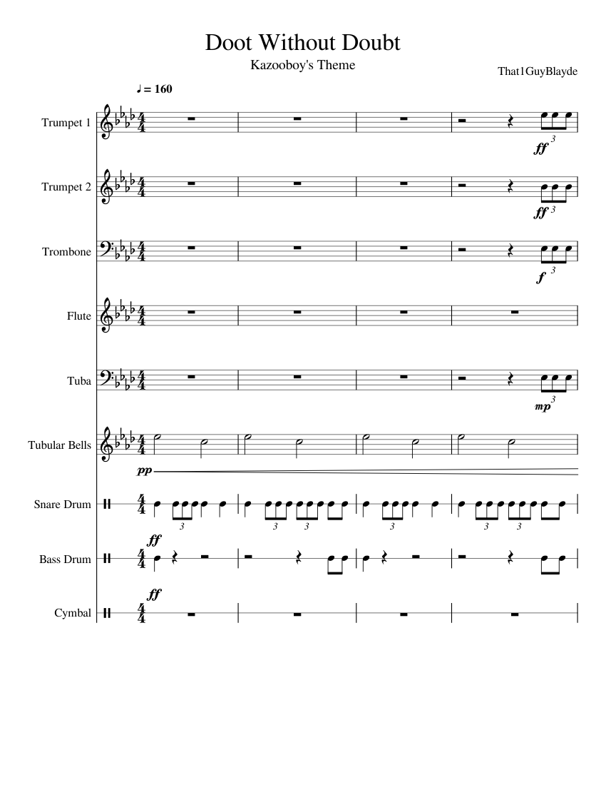 Doot Without Doubt Sheet music for Trombone, Tuba, Flute, Snare drum ...