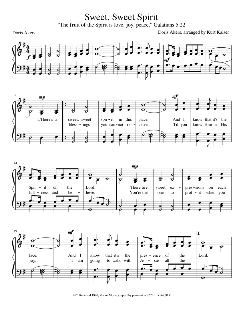 Sweet, Sweet Spirit Sheet Music for Piano (Solo) easy | MuseScore.com