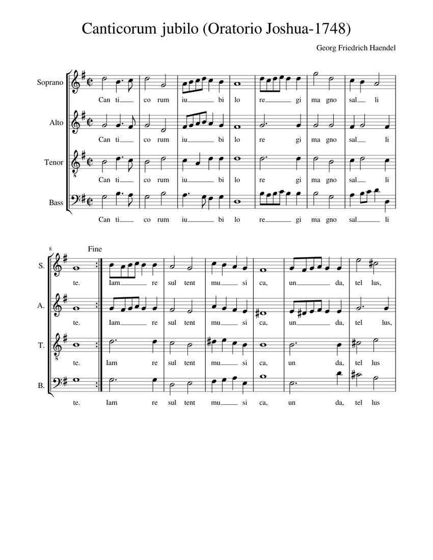 Canticorum jubilo (Oratorio Joshua-1748) Sheet music for Soprano, Alto ...
