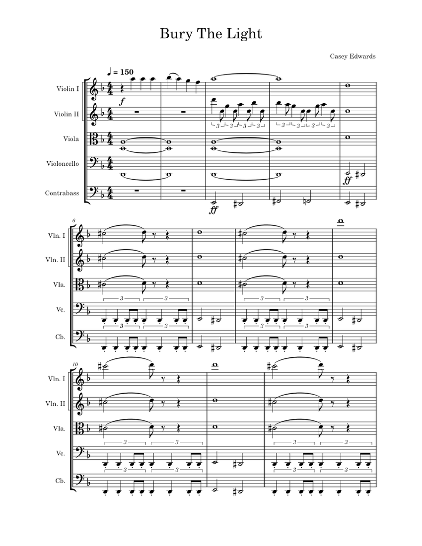 Bury The Light Sheet music for Contrabass, Violin, Viola, Cello (String ...