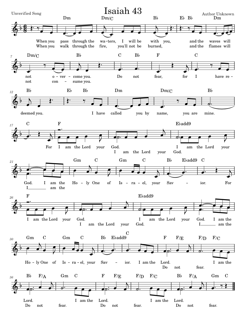 Isaiah 43 Sheet Music with Chords for Piano (Choral) easy | MuseScore.com