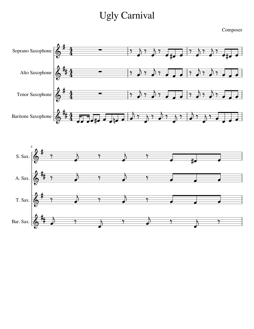 Ugly_Carnival Sheet Music for Saxophone alto, Saxophone tenor ...