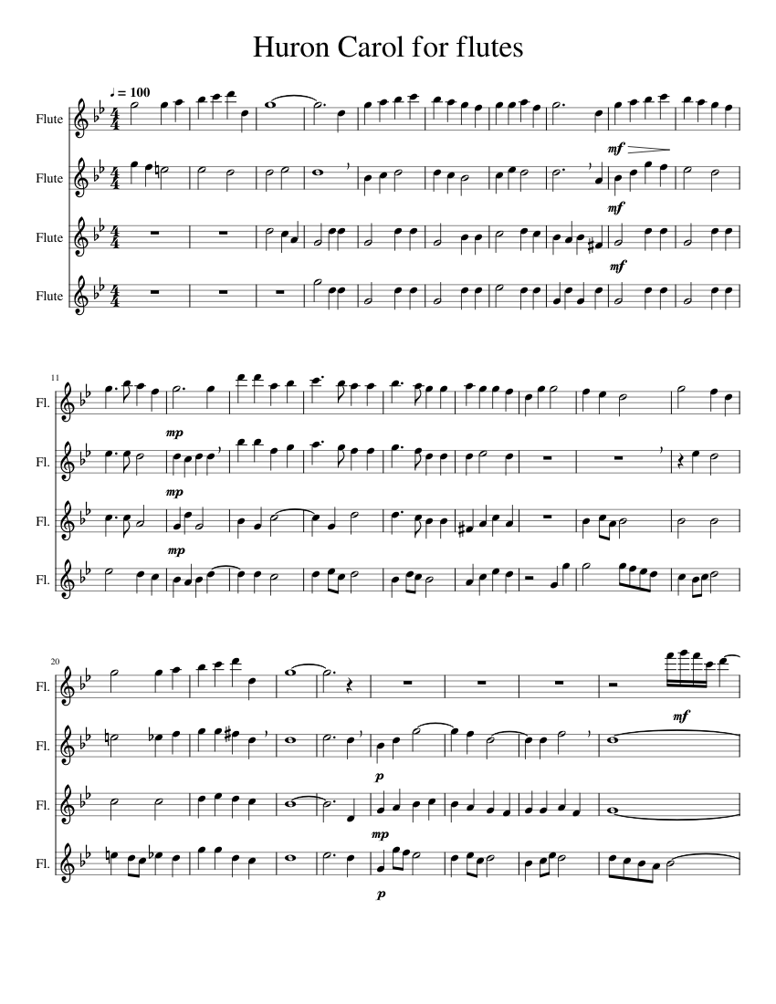 Huron Carol for flutes Sheet Music for Flute (Woodwind Quartet ...