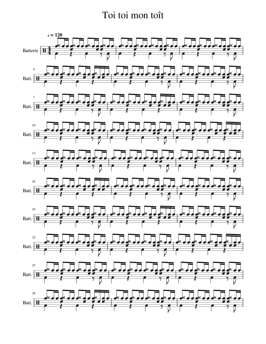 Toi_toi_mon_toît Sheet music for Drum group (Solo) | Musescore.com