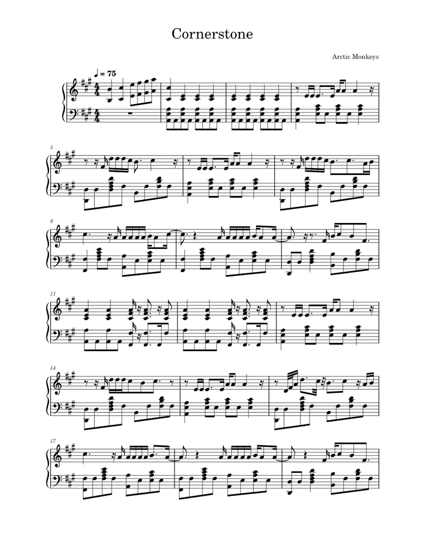 Cornerstone – Arctic Monkeys Sheet Music for Piano (Solo) | MuseScore.com