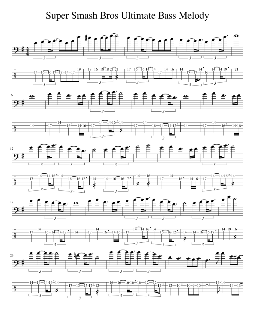 Super Smash Bros Ultimate Bass Melody Sheet Music and Tab for Bass ...