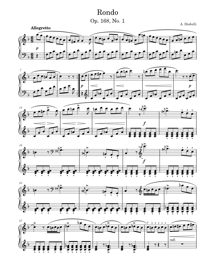 Rondo op. 168, no. 1 by Anton Diabelli Sheet Music for Piano (Solo ...