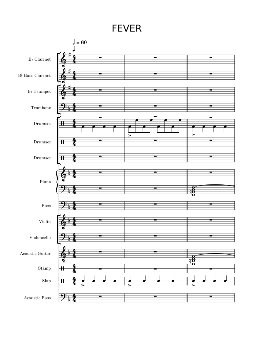 FEVER Sheet music for Piano, Trombone, Bass voice, Clarinet in b-flat ...