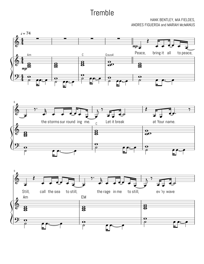 Tremble Sheet Music with Chords for Piano, Vocals (Piano-Voice ...