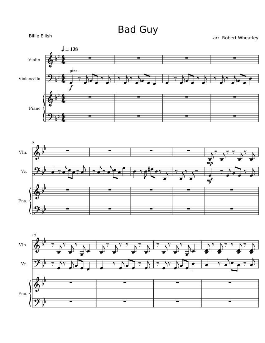 'Bad Guy' Billie Eilish, arr. Rob Wheatley for Jin Long Trio Sheet ...
