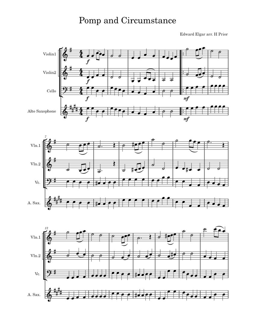 Pomp and Circumstance March No.1, Op.39 No.1 – Edward Elgar Sheet Music ...