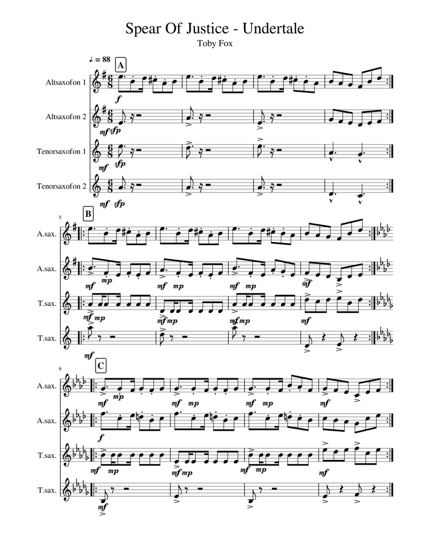 Spear Of Justice - Undertale Sheet music for Saxophone alto, Saxophone ...