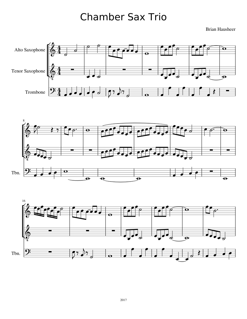 Sax Trio Sheet Music for Trombone, Saxophone alto, Saxophone tenor ...