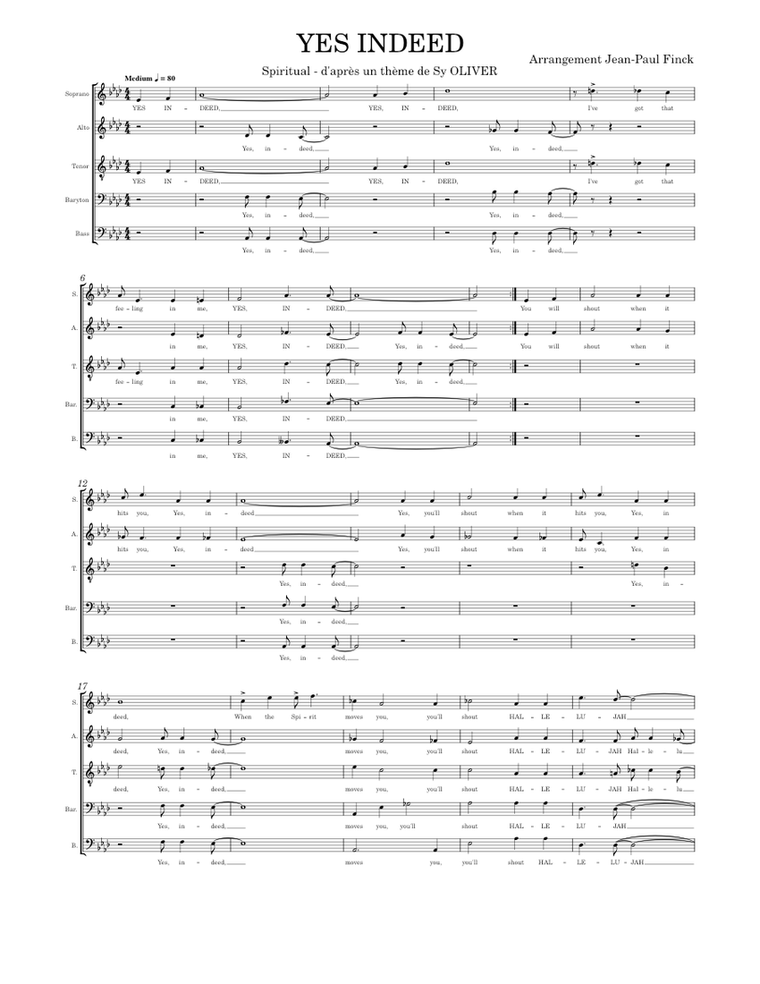 Yes Indeed – Sy Oliver Sheet music for Soprano, Alto, Tenor, Bass voice ...