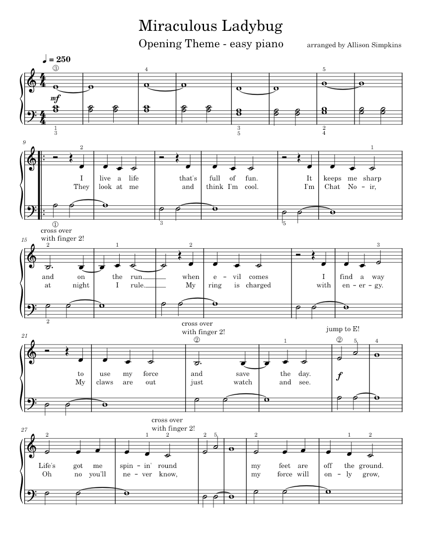 Miraculous Ladybug Theme – Easy Piano Sheet music for Piano (Solo ...