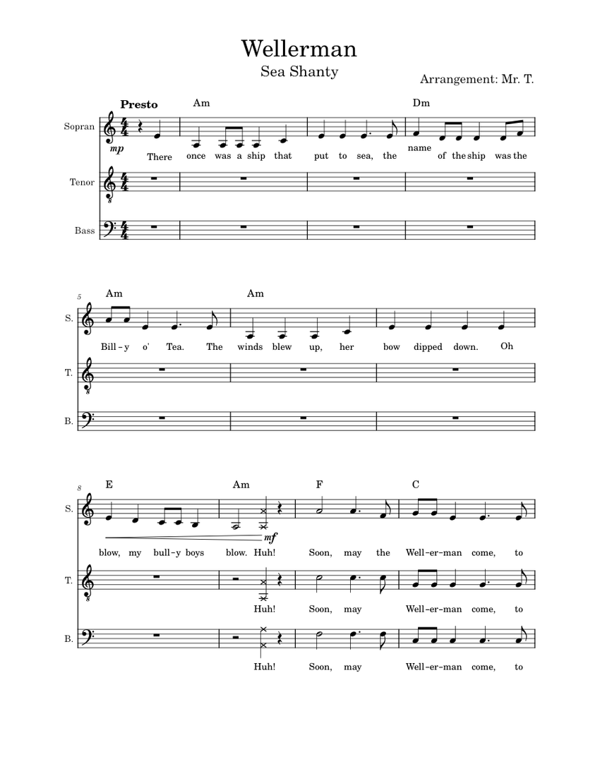 (Higher Key) The Wellerman - Sea Shanty - Three Part Harmony for ...