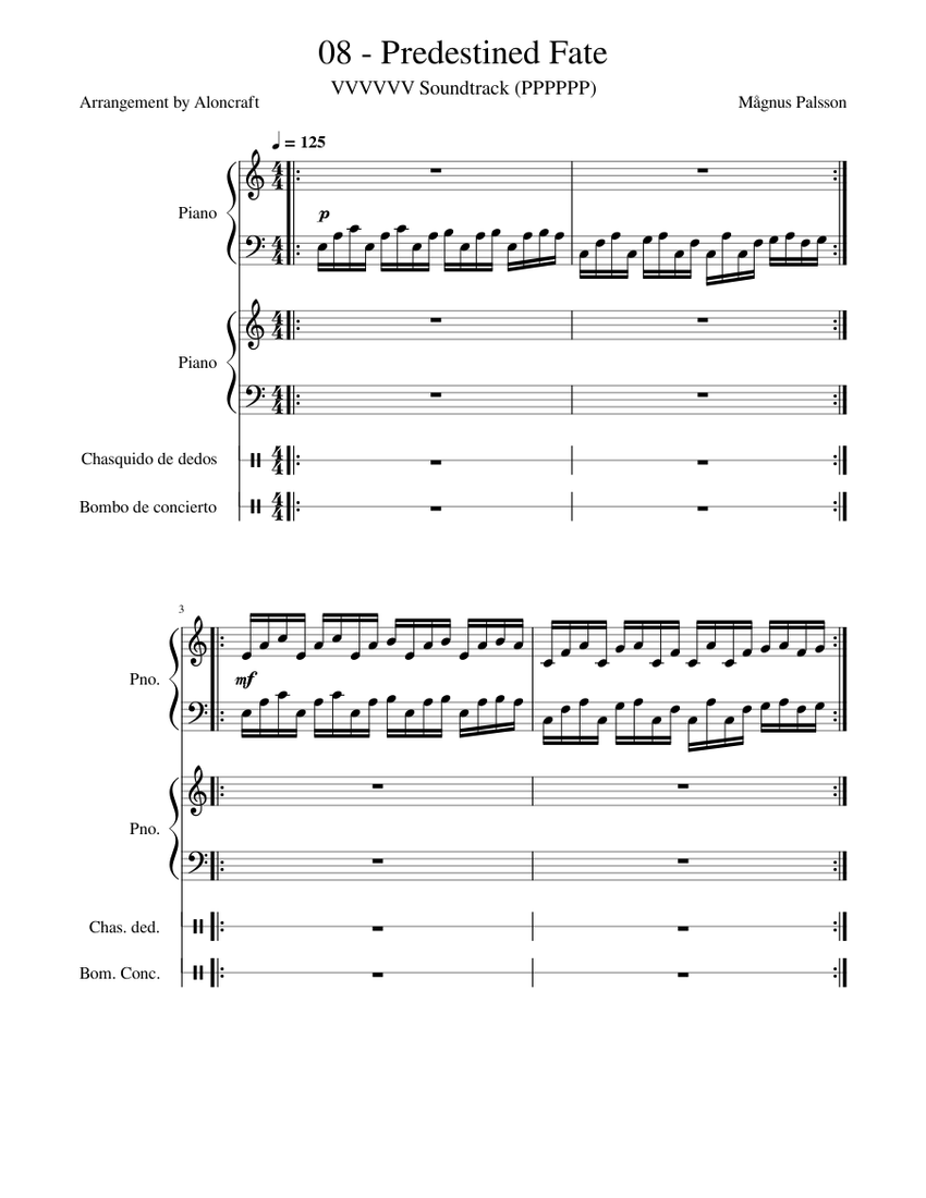 08 - Predestinated Fate Sheet Music for Piano, Bass drum, Snap (Mixed ...