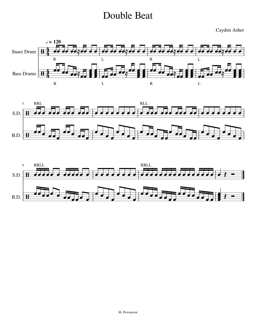 Double Beat Sheet music for Snare drum, Bass drum (Percussion Duet ...