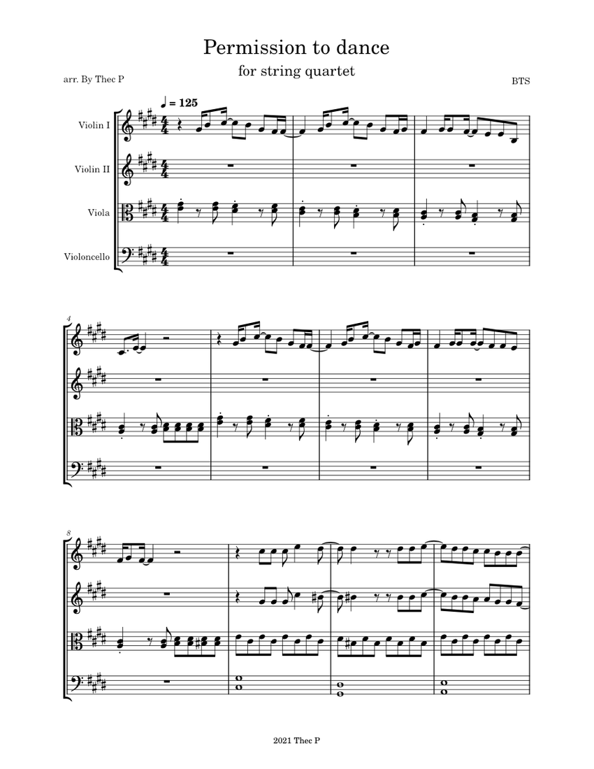 Permission to Dance – BTS Sheet Music for Violin, Viola, Cello (String ...