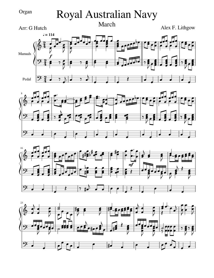 Royal Australian Navy March Sheet Music for Organ, Tuba (Solo ...