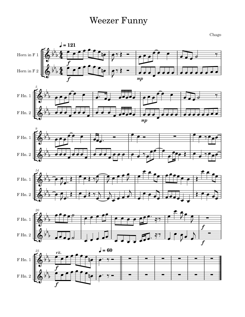 Buddy holly – Weezer Weezer Funny Sheet Music for French horn (Brass ...