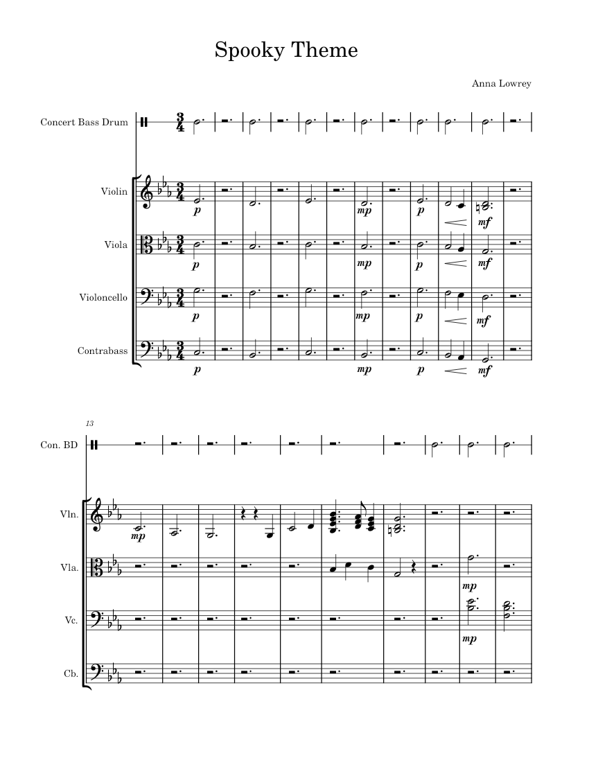 Spooky Theme Sheet music for Contrabass, Violin, Viola, Cello & more ...