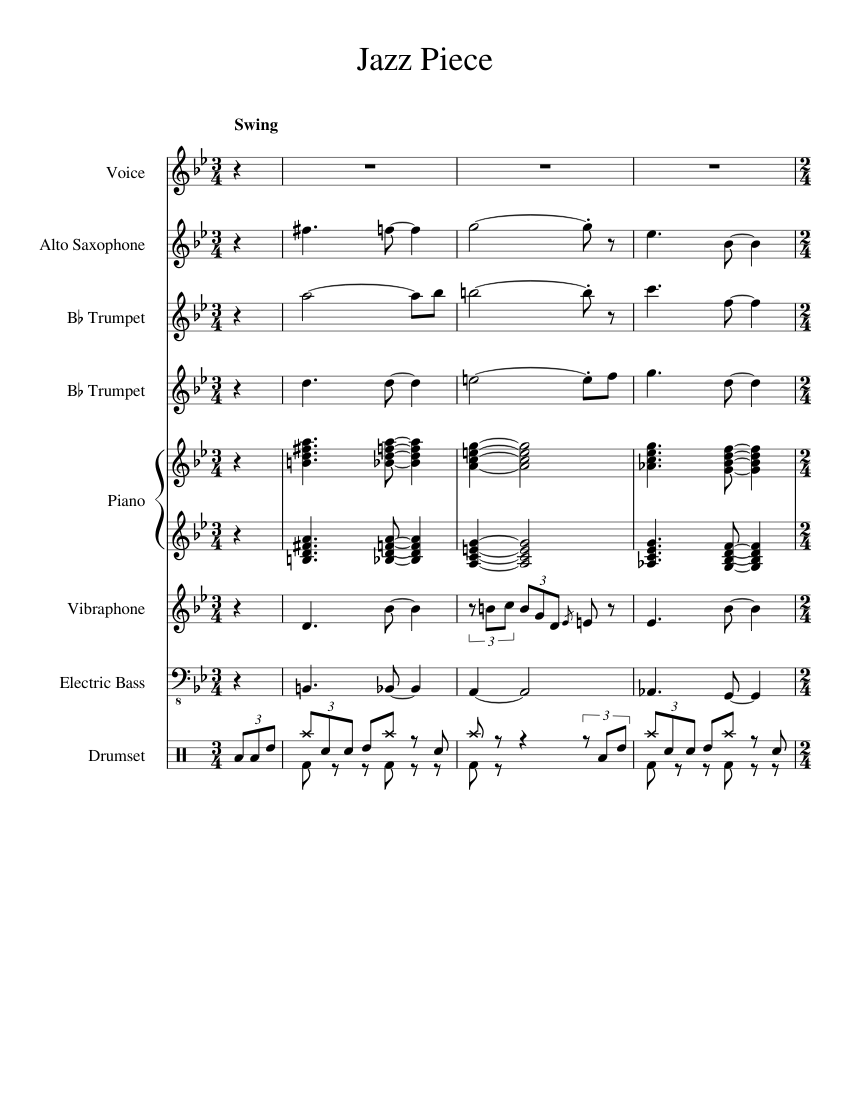 Jazz Piece Sheet music for Piano, Vocals, Saxophone alto, Trumpet in b ...